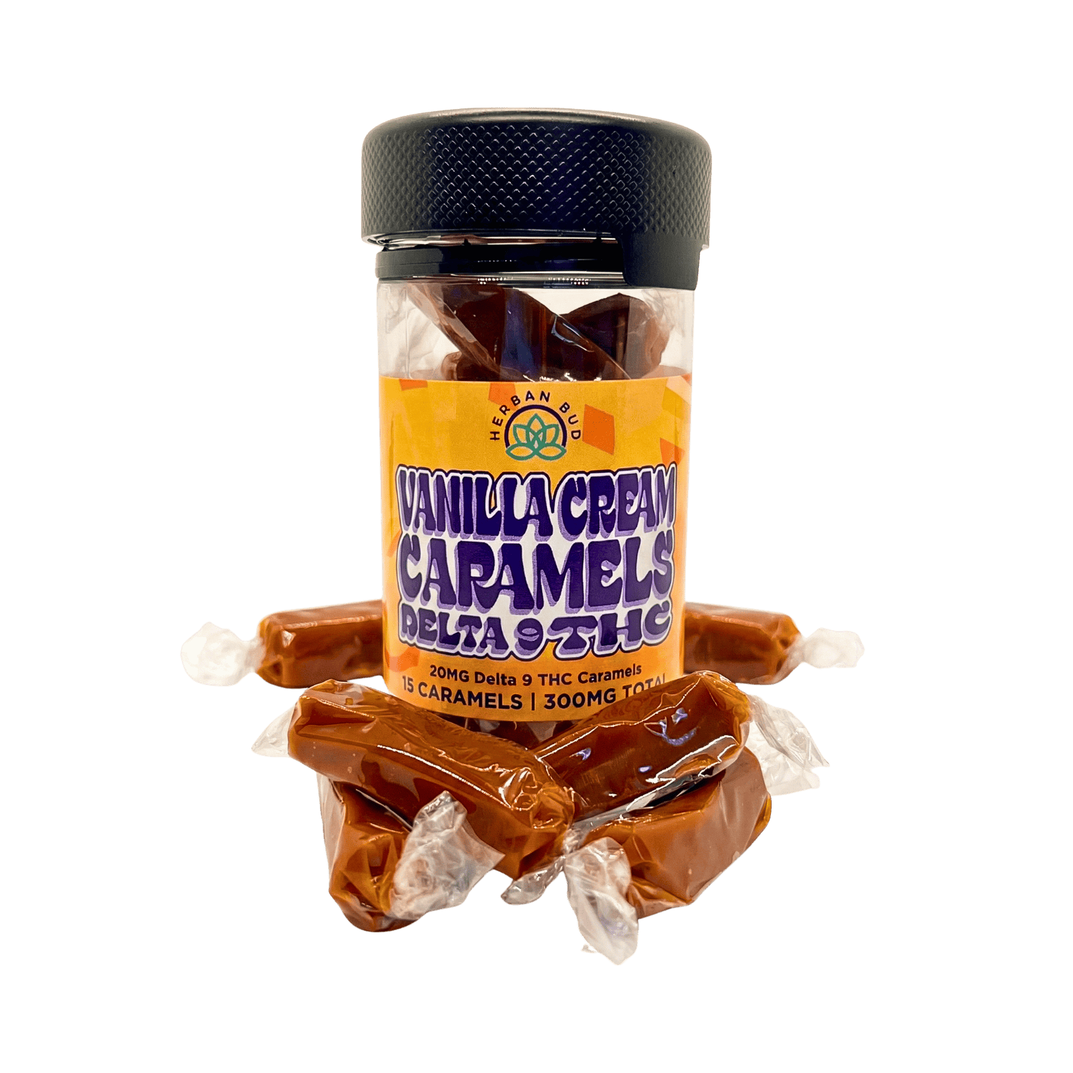 Vanilla Cream Caramel Taffy Delta-9 Happy Taffy - 15CT 20mg - 300mg ...